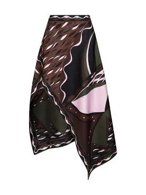 EMILIO PUCCI Pucci Women Khaki And Pink Dune-Print Silk Twill Long Scarf-Style Skirt