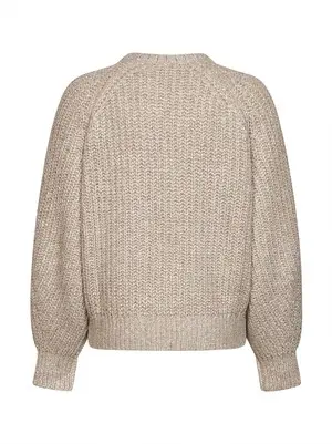 Brunello Cucinelli Beige Sequin-embellished Cashmere-blend Knit Crewneck Sweater - Multicolor