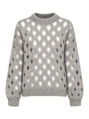 Brunello Cucinelli Grey Open-knit Mohair-blend Crewneck Sweater - Multicolor