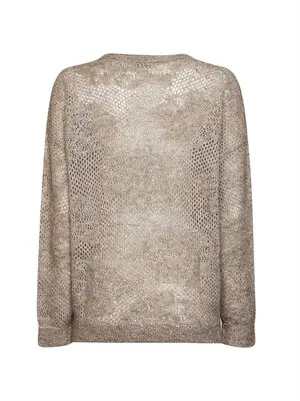 Brunello Cucinelli Beige Sparkling Mohair Blend Flower Lace Sweater