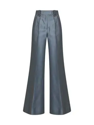 Zimmermann Airforce Blue Wool And Silk Valiant Structured Flared Trousers - Multicolor