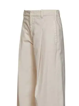 Brunello Cucinelli Oat Milk Denim-effect Twill A-line Pleated Trousers