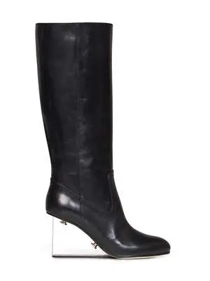 MAISON MARGIELA Black Leather Knee-high Boots With Plexi Heel