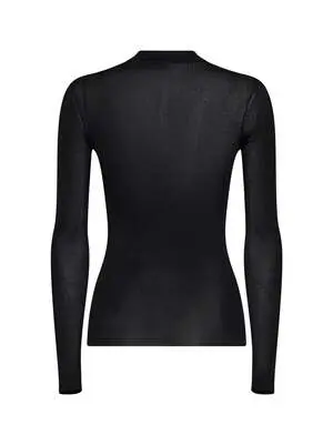 Saint Laurent Black Lightweight Ribbed Silk Knit Mock-neck Top
