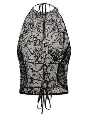 Attico Black Tulle Superattico10 Top With Lace And Sequin Embroidery - Multicolor