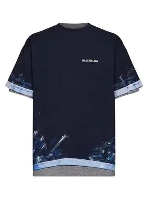 Balenciaga Navy Blue Layered Paint Splatter T-shirt - Multicolor