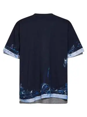 Balenciaga Navy Blue Layered Paint Splatter T-shirt