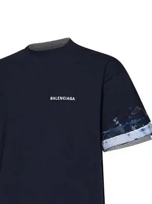 Balenciaga Navy Blue Layered Paint Splatter T-shirt