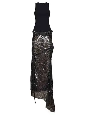Attico Black Jersey Superattico10 Maxi Dress With Sequin Skirt - Multicolor