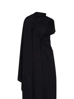 Balenciaga Black Thin Jersey Draped Cape Dress