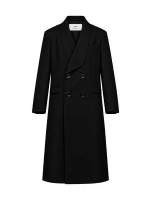AMI Paris Black Virgin Wool Long Double-breasted Coat - Multicolor