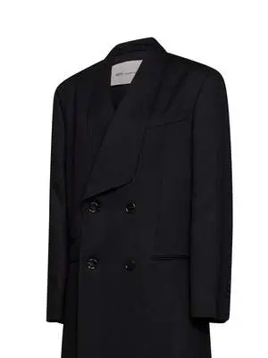 AMI Paris Black Virgin Wool Long Double-breasted Coat