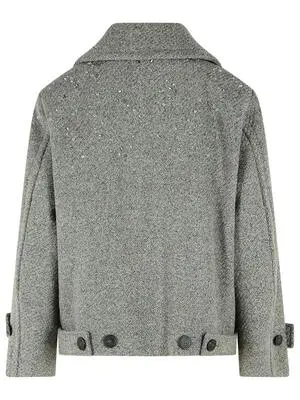 GOLDEN GOOSE Grey Virgin Wool Short Trench Coat