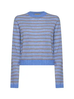Guest In Residence Delft Blue Jacquard Knit Pebble Stripe Shrunken Sweater - Multicolor
