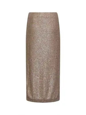 Brunello Cucinelli Light Brown Mohair-blend Knit Dazzling Texture Long Skirt