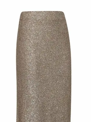Brunello Cucinelli Light Brown Mohair-blend Knit Dazzling Texture Long Skirt