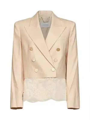 Zimmermann Cream Stretch Wool And Lace Valiant Double-breasted Cropped Blazer - Multicolor