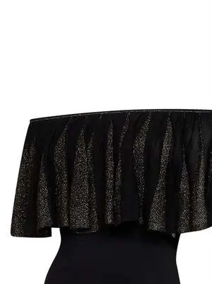 Zimmermann Black And Gold Metallic Knit Valiant Frill Top