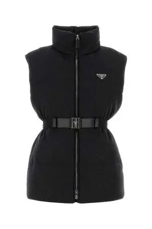 Prada Charcoal Wool Blend Sleeveless Down Jacket