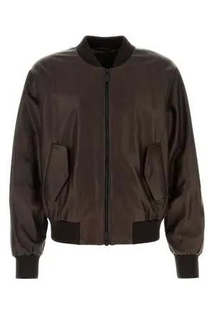 Giorgio Armani Chocolate Leather Bomber Jacket - Brown
