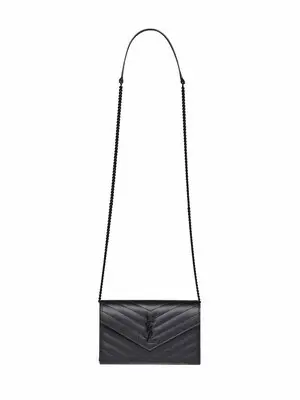 Saint Laurent Black Cassandre Classic Envelope Clutch With Chain Shoulde Strap - Multicolor