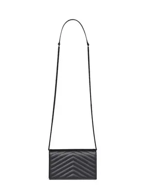 Saint Laurent Black Cassandre Classic Envelope Clutch With Chain Shoulde Strap