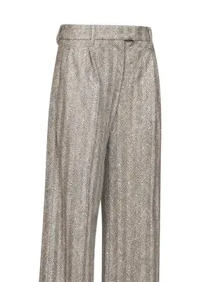 Brunello Cucinelli Grey Dazzling Chevron Embroidery Trousers
