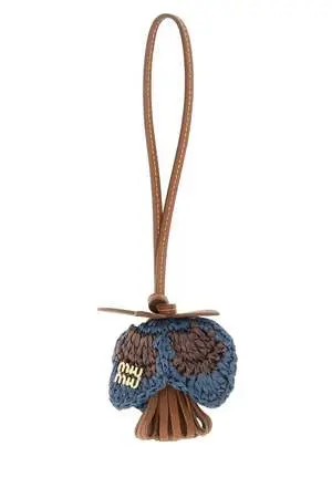 Miu Miu Mini Leather & Raffia Charm With Key Ring