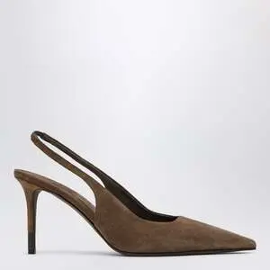 Brunello Cucinelli Caramello Suede Slingback Pumps With Monili Heel Detail