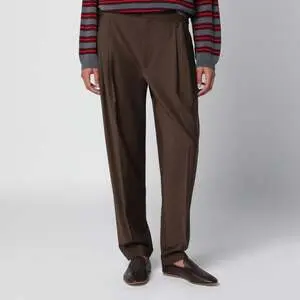 CORDERA Carrot Trousers In Virgin Wool With Pleated Front - Brown