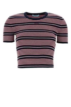 PRADA Prada Embroidered Striped Cotton-Blend T-Shirt