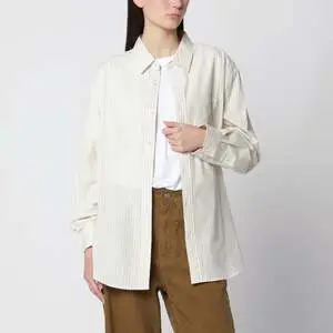 DUNST Dt Logo Double-stripe Cotton Casual Shirt - Beige
