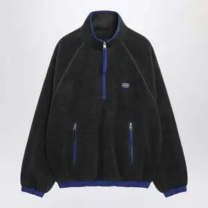 AMI Paris Charcoal Fleece Sweatshirt With Bouclé-effect Patch And Half-zip - Grey