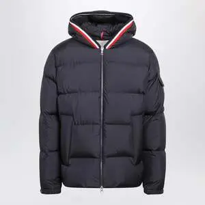 Moncler Lacfroid Hooded Short Down Jacket With Zip Pockets - Blue