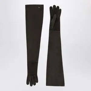 Max Mara Lambskin Nappa Suede Long Gloves With M Monogram - Brown