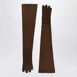 Max Mara Long Suede Nappa Gloves With M Monogram At The Wrist - Brown