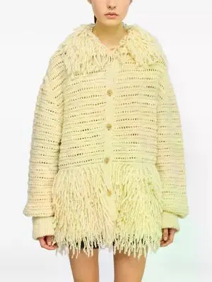 SEMICOUTURE Fringe-trimmed Wool Oversized Cardigan