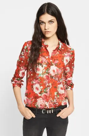 The Kooples Floral Print Cotton Blouse - Red