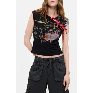 Desigual Floral Sleeveless T-shirt - Black