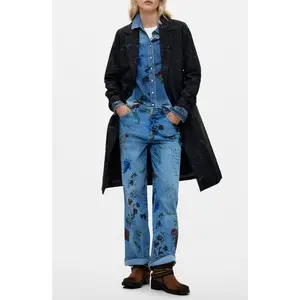 Desigual Midi Printed Coat - Black