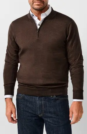 David Donahue Skipper Merino Wool Blend Quarter Zip Sweater