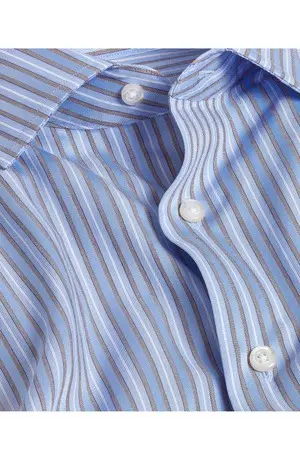 David Donahue Trim Fit Stripe Cotton Dobby Dress Shirt - Sky/dune