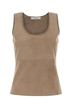 Max Mara Cappuccino Suede And Knit Accordo Tank Top