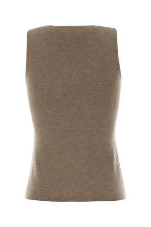 Max Mara Cappuccino Suede And Knit Accordo Tank Top