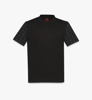 Mcm Logo T-shirt In Cotton And Monogram Nylon - Black
