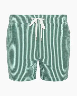 Onia Seersucker Charles 5" Swim Trunk - Basil/white