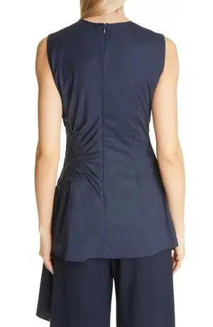 Lela Rose Asymmetrical Ruched Poplin Top