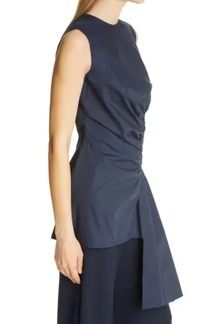 Lela Rose Asymmetrical Ruched Poplin Top