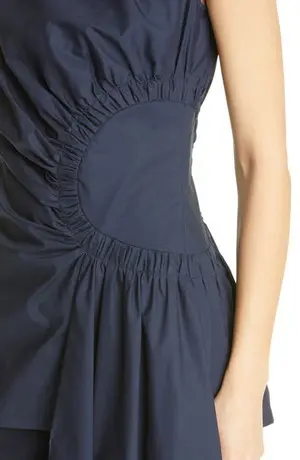 Lela Rose Asymmetrical Ruched Poplin Top