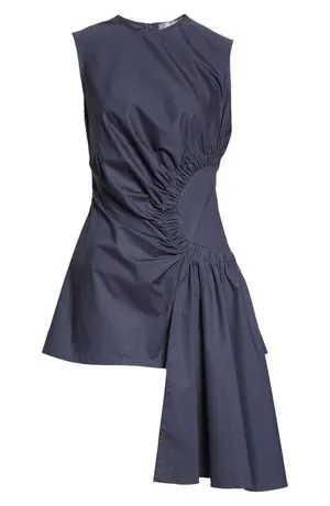 Lela Rose Asymmetrical Ruched Poplin Top
